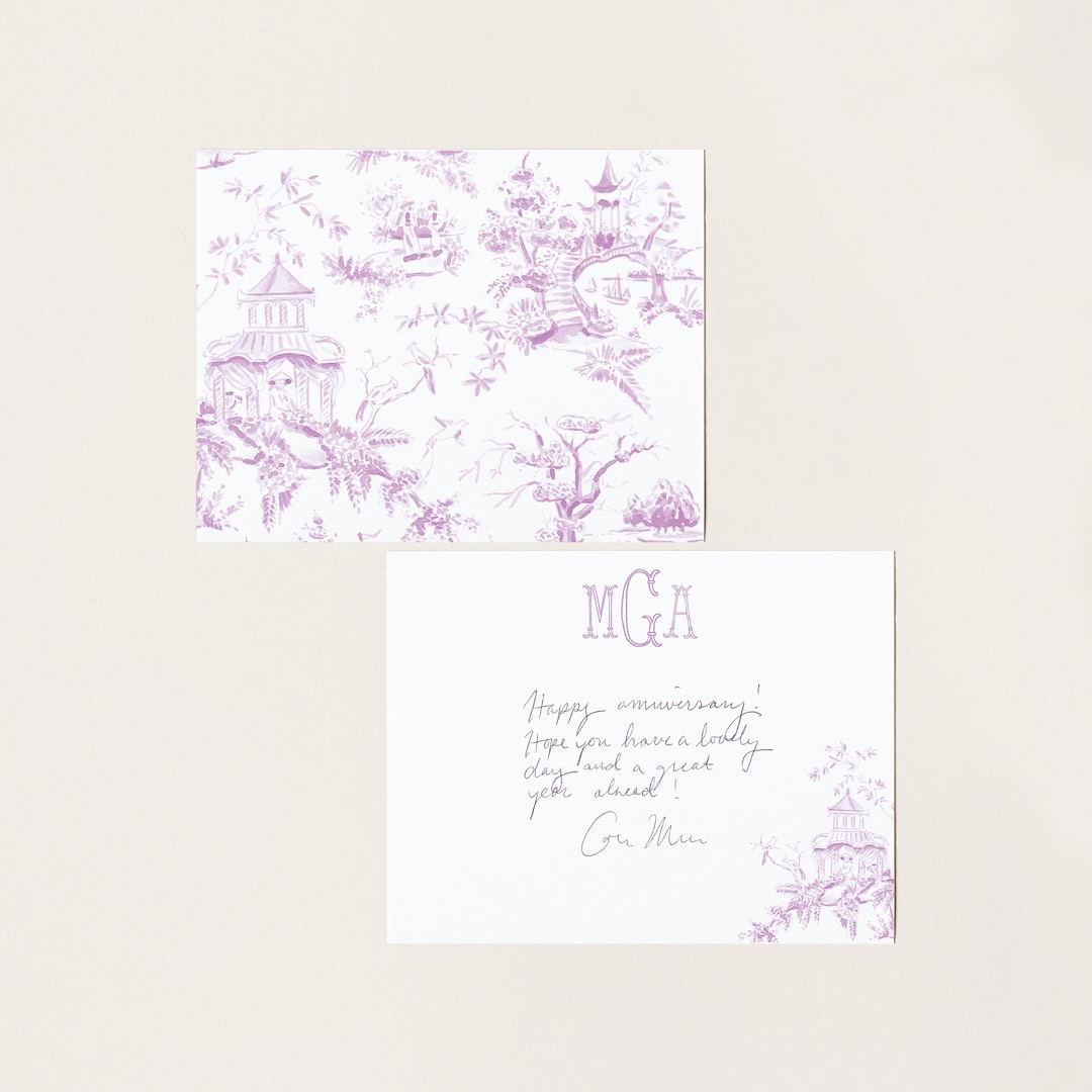 Monogram Chinoiserie Stationery, Violet Toile Pattern Stationery ...
