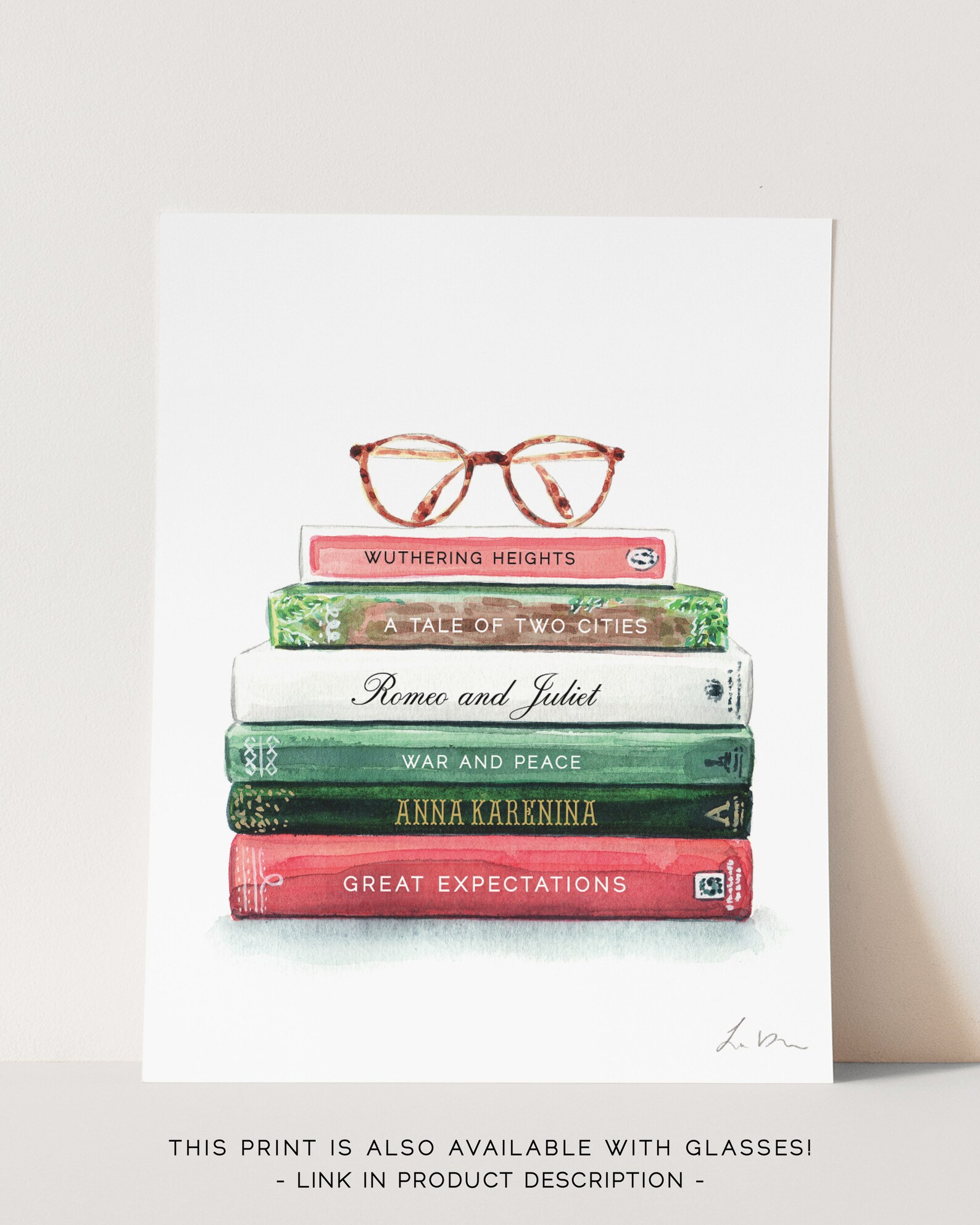 Custom Book Stack Watercolor Art Print - Favorite Books Art, Preppy ...