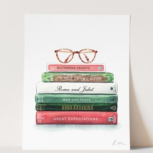 Custom Book Stack Watercolor Art Print - Favorite Books Art, Preppy ...