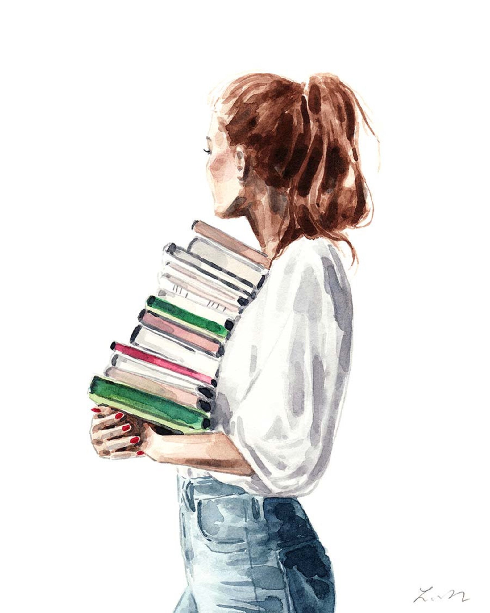 Art Print Library Girl Book Art Print Book Print Book Wall - Etsy