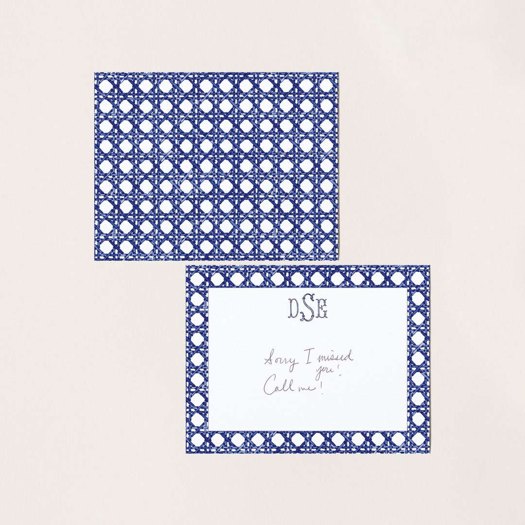 Preppy Cane Pattern Notecards, Personalized Navy Blue Grandmillennial ...