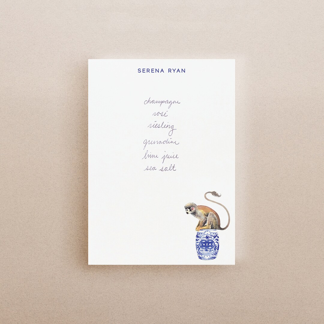 Personalized Notepad Chinoiserie Scene Monkey on a Garden Seat No. 2 ...