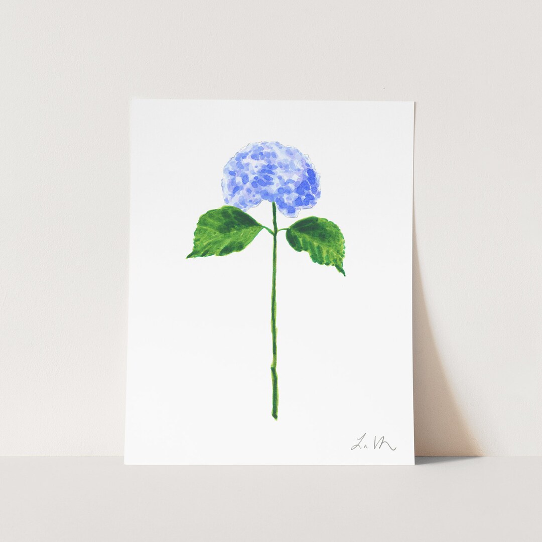 Blue Hydrangea Art Print, Hydrangeas Watercolor Painting, Botanical ...