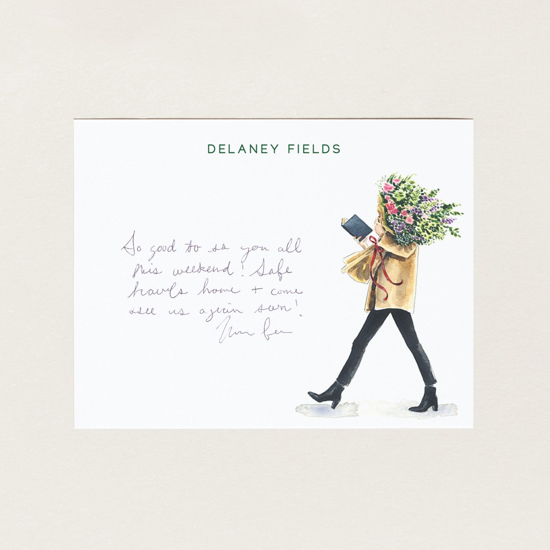 Flower Girl Reading Notecards, Watercolor Book Lover Stationery ...