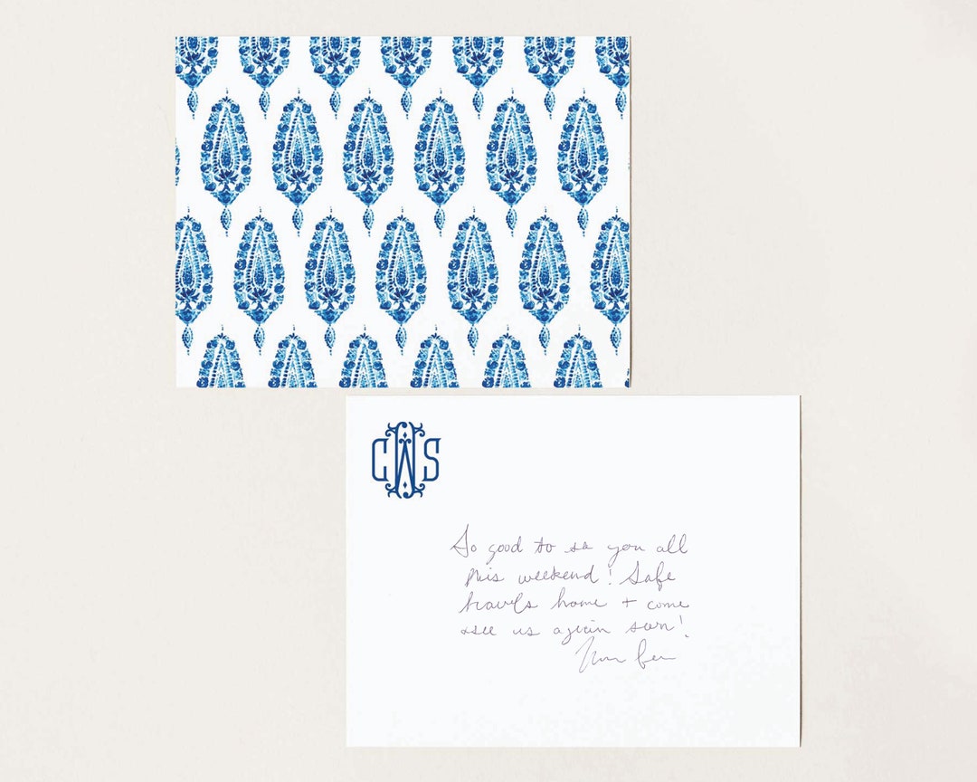 Blue Paisley Pattern Stationery, Personalized Notecards, Boho ...
