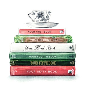 Custom Book Stack Watercolor Art Print - Favorite Books Art, Preppy ...