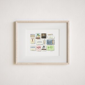 Custom Matchbook Collage Watercolor Painting, Favorite Restaurant ...