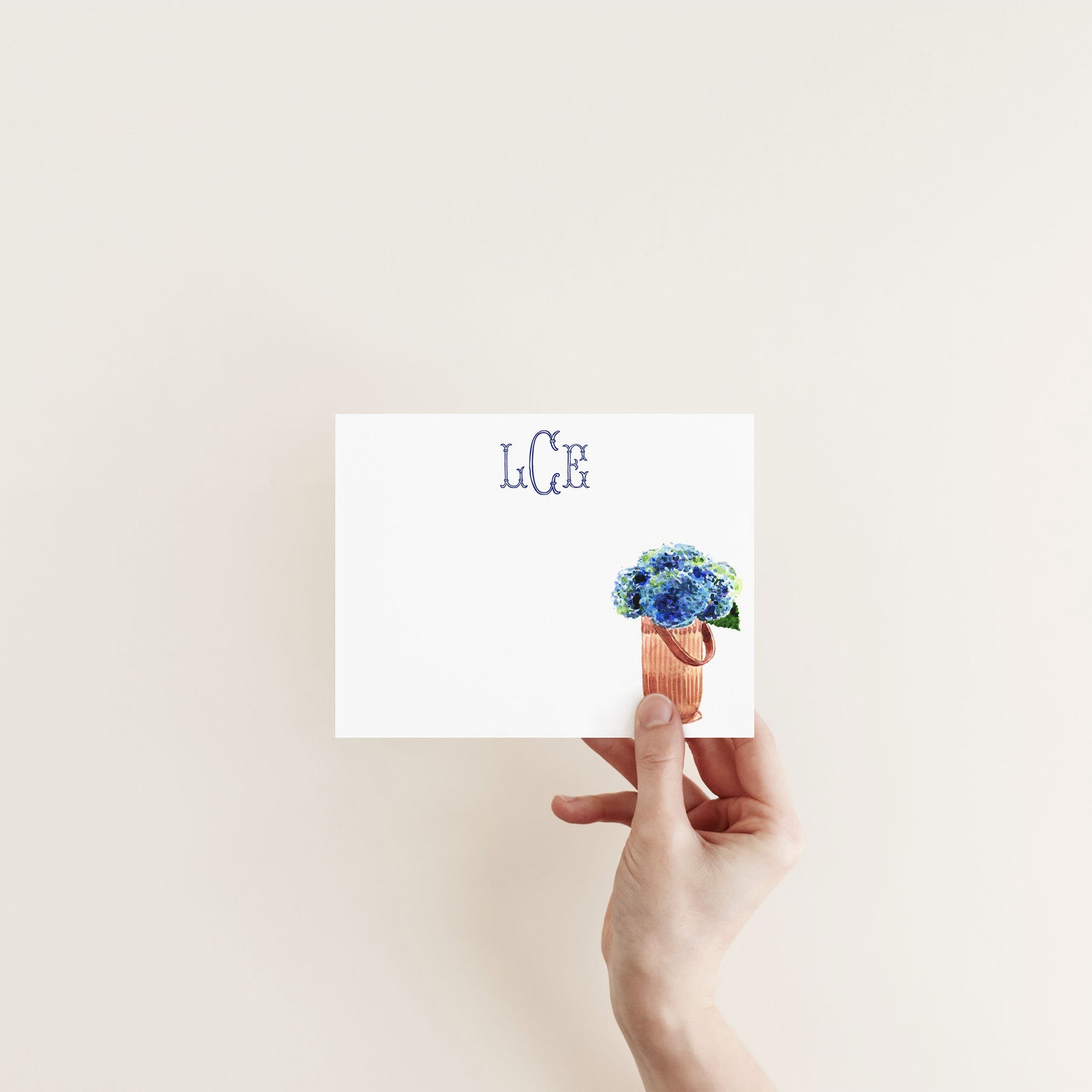 Personalized Stationery Blue Hydrangeas in Nantucket Basket Preppy Note ...
