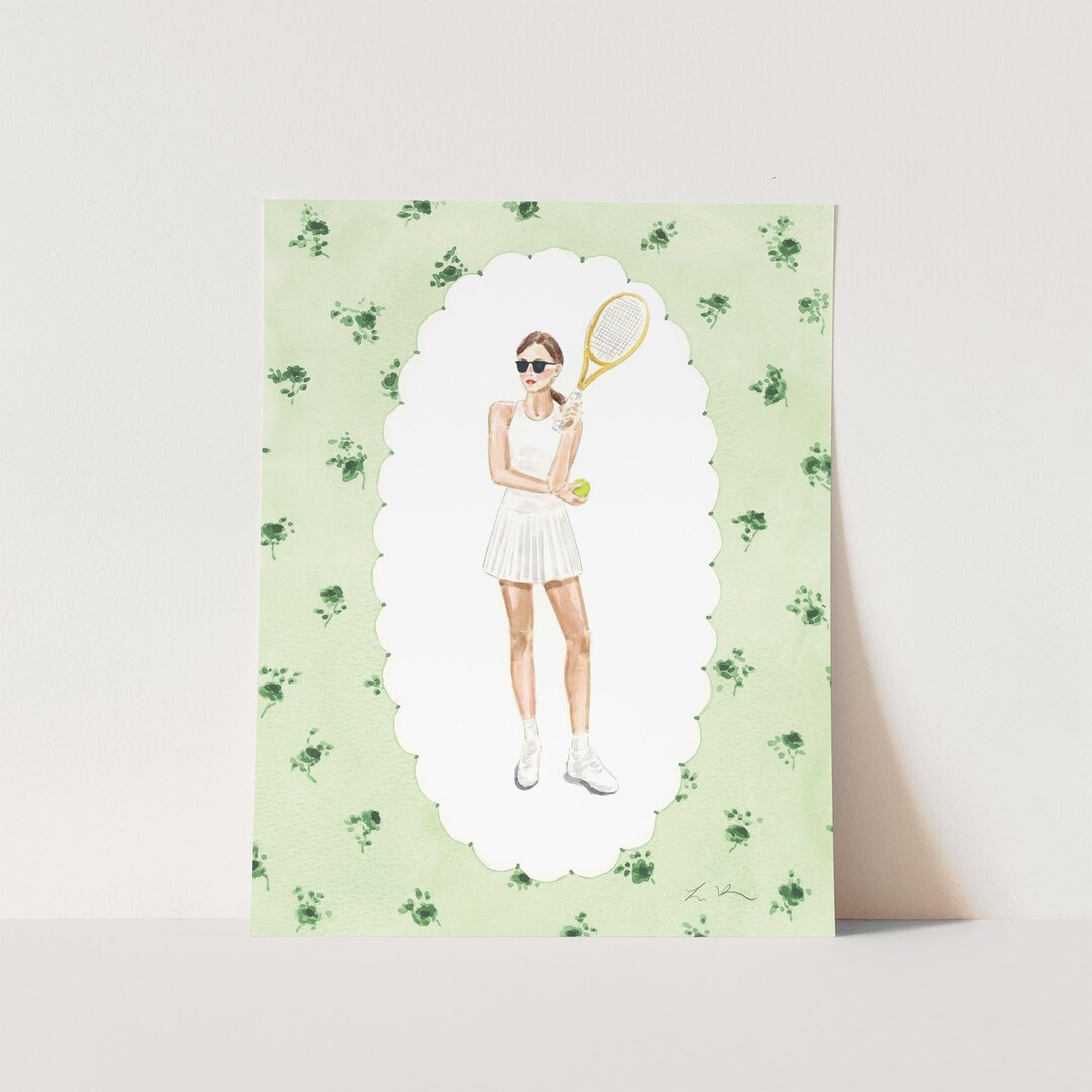 Grandmillennial Tennis Girl Art Print, Preppy Watercolor Painting ...