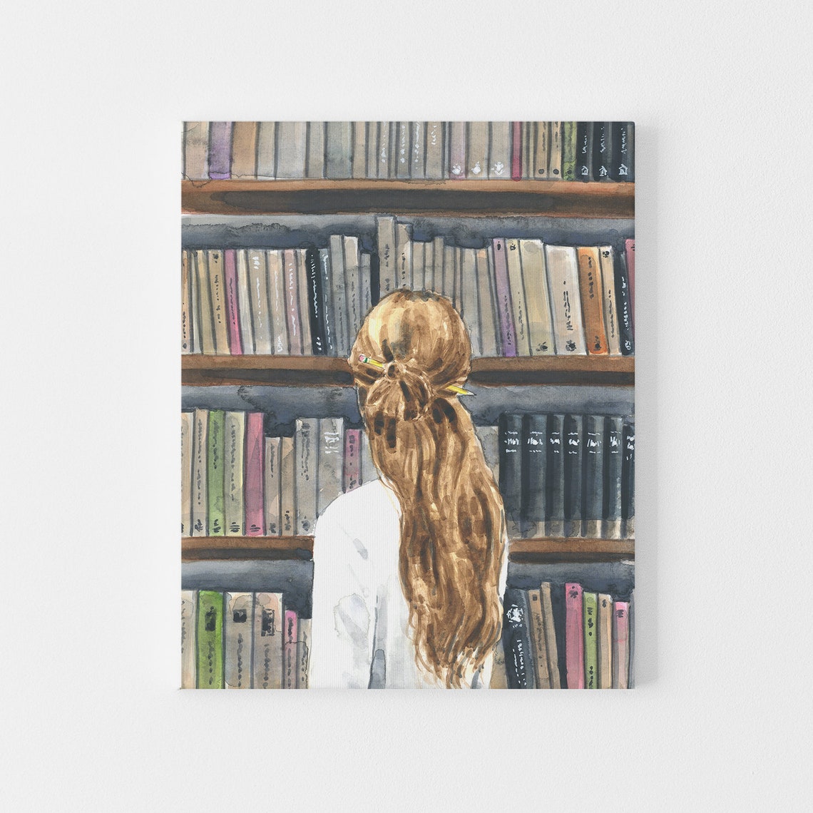 Art Print Girl in the Bookstore Library Art Book Lover - Etsy