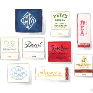 Custom Matchbook Collage Watercolor Painting, Favorite Restaurant ...