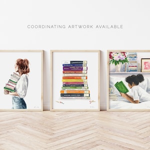 Custom Book Stack Watercolor Art Print - Favorite Books Art, Preppy ...