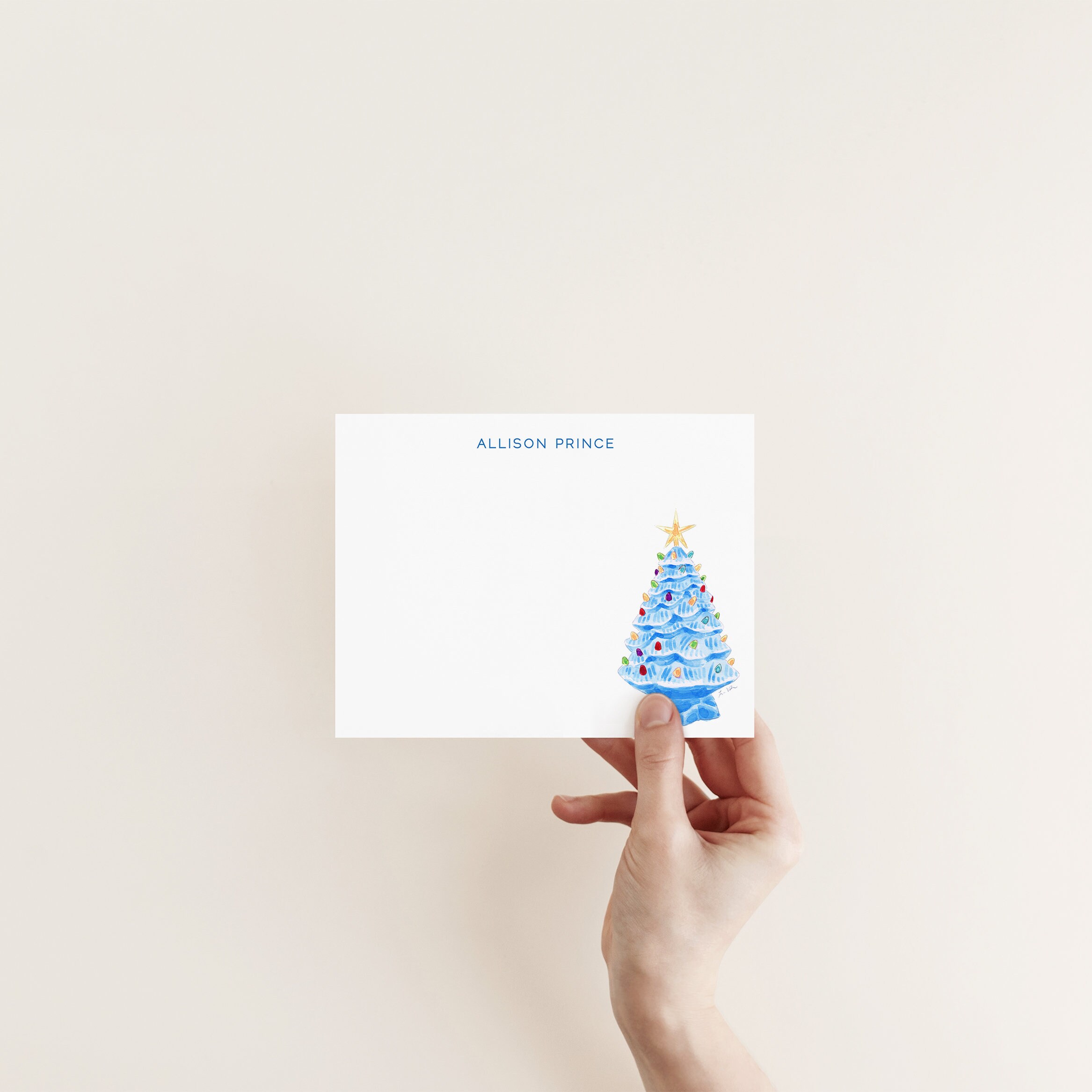 Personalized Holiday Stationery Vintage Light Up Blue | Etsy