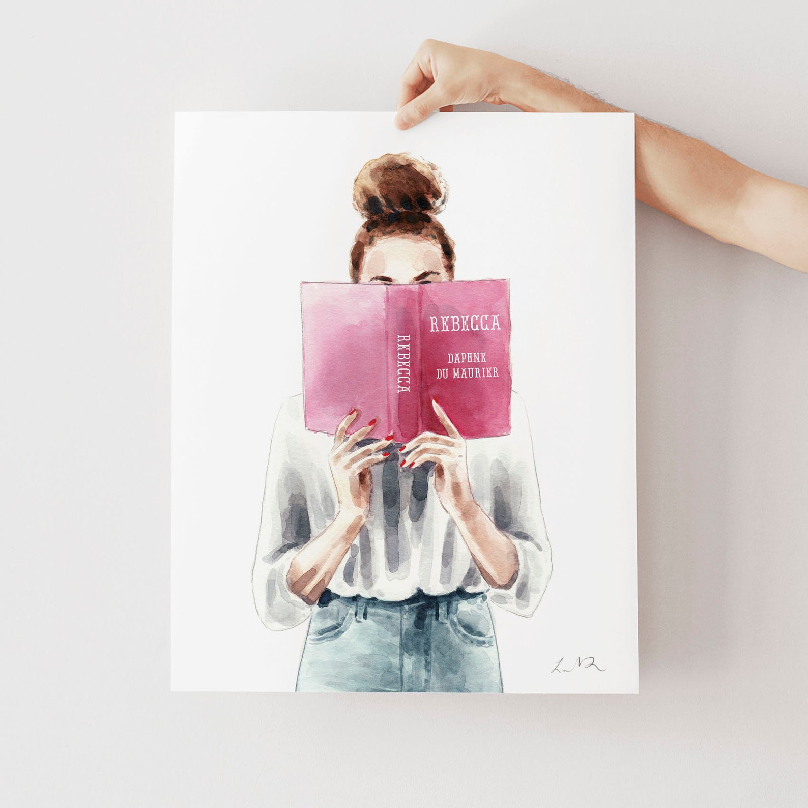 Personalized Art Print Reading Girl Figural Art Library Art Book Lover ...