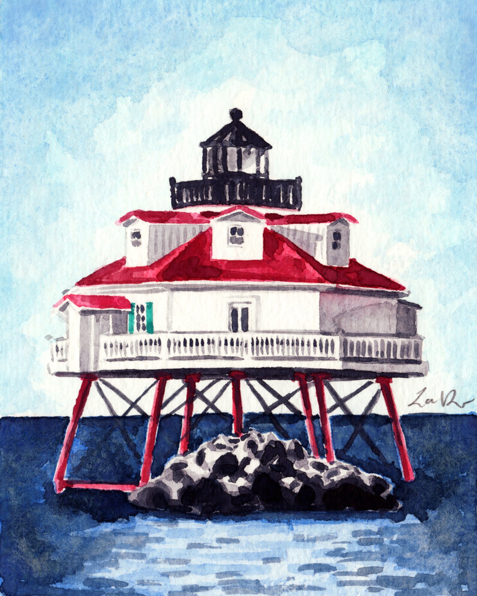 Art Print Thomas Point Shoal Lighthouse Watercolor Painting - Etsy
