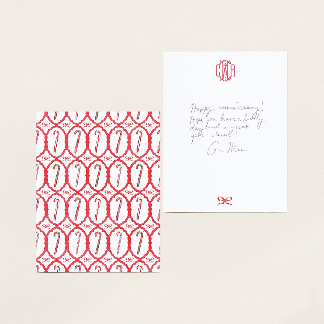 Candy Cane Holiday Stationery, Personalized Preppy Notecards ...
