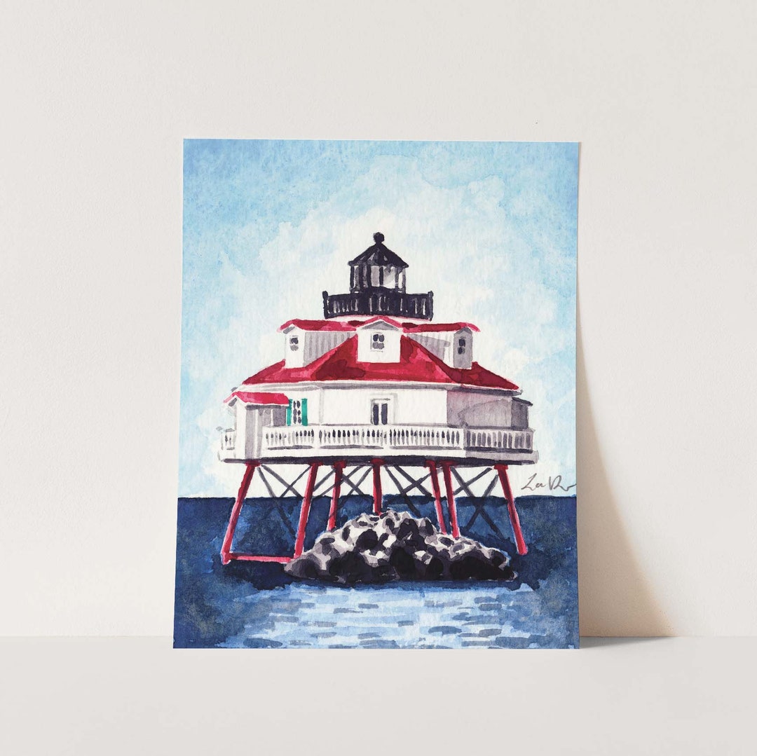 Art Print Thomas Point Shoal Lighthouse Watercolor Painting Nautical ...