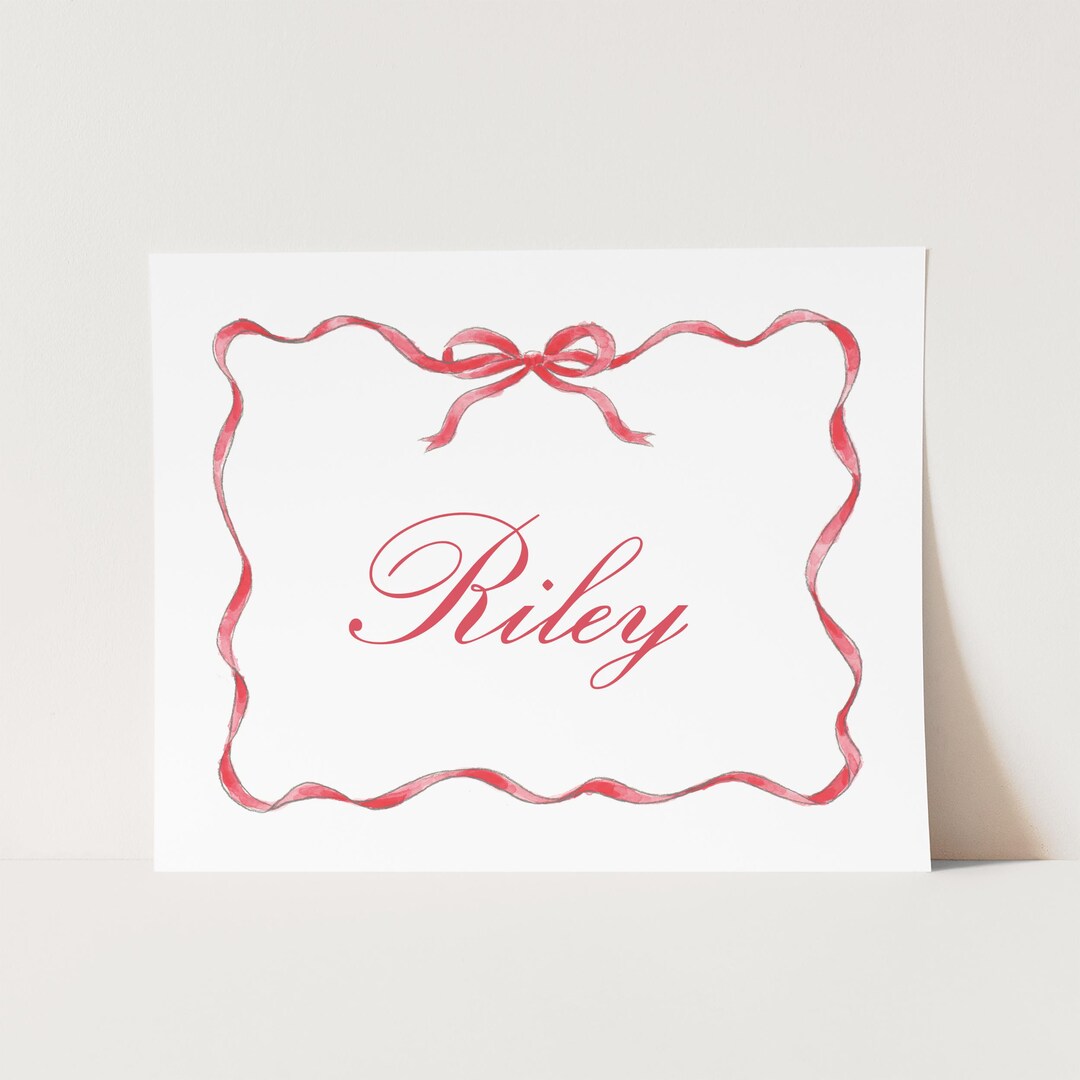 Custom Name Art Print, Coquette Red Bow Frame, Elegant Ribbon Bow ...
