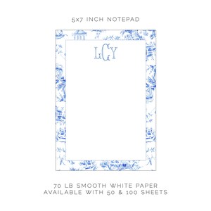 Personalized Notepad Blue Chinoiserie Toile Pattern - Monogram - Your ...