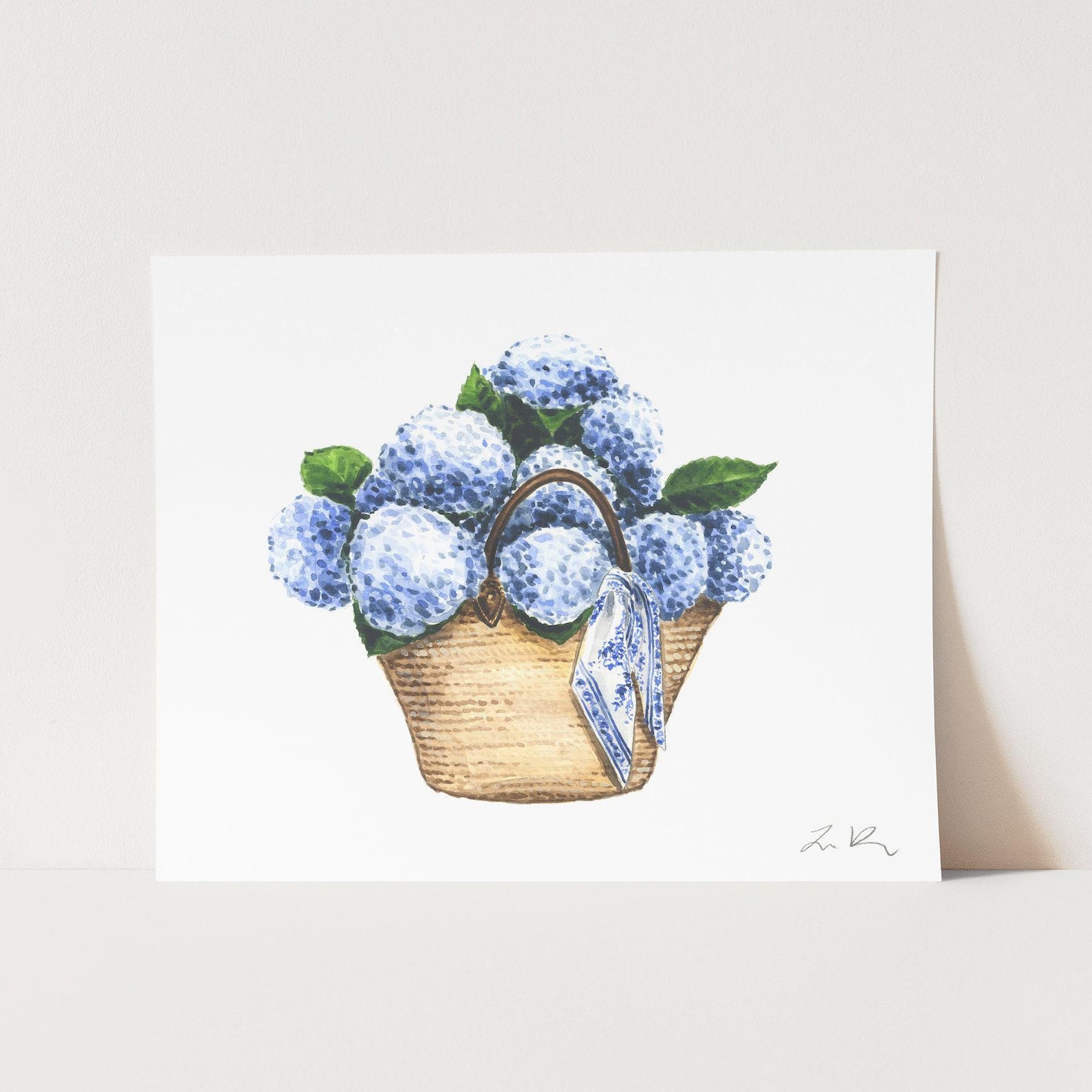 Preppy Blue Hydrangeas Straw Tote Art Print, New England Floral Wall ...