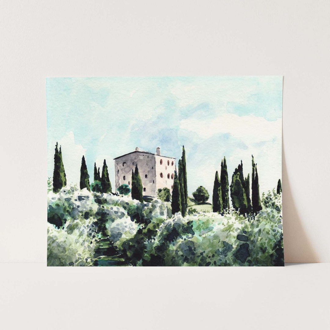 Art Print Tuscany Countryside Italy Watercolor Painting Italian Wall ...