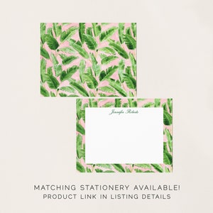 Personalized Notepad Green Banana Leaf Pattern on Pink - Your Name or ...