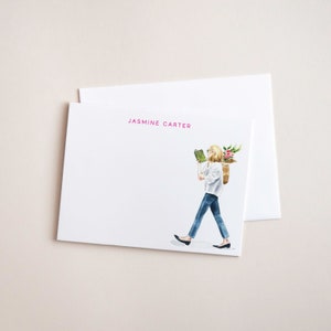 Reading Girl Notecards, Library Book Lover Stationery, Custom Librarian Gift, Personalized ...