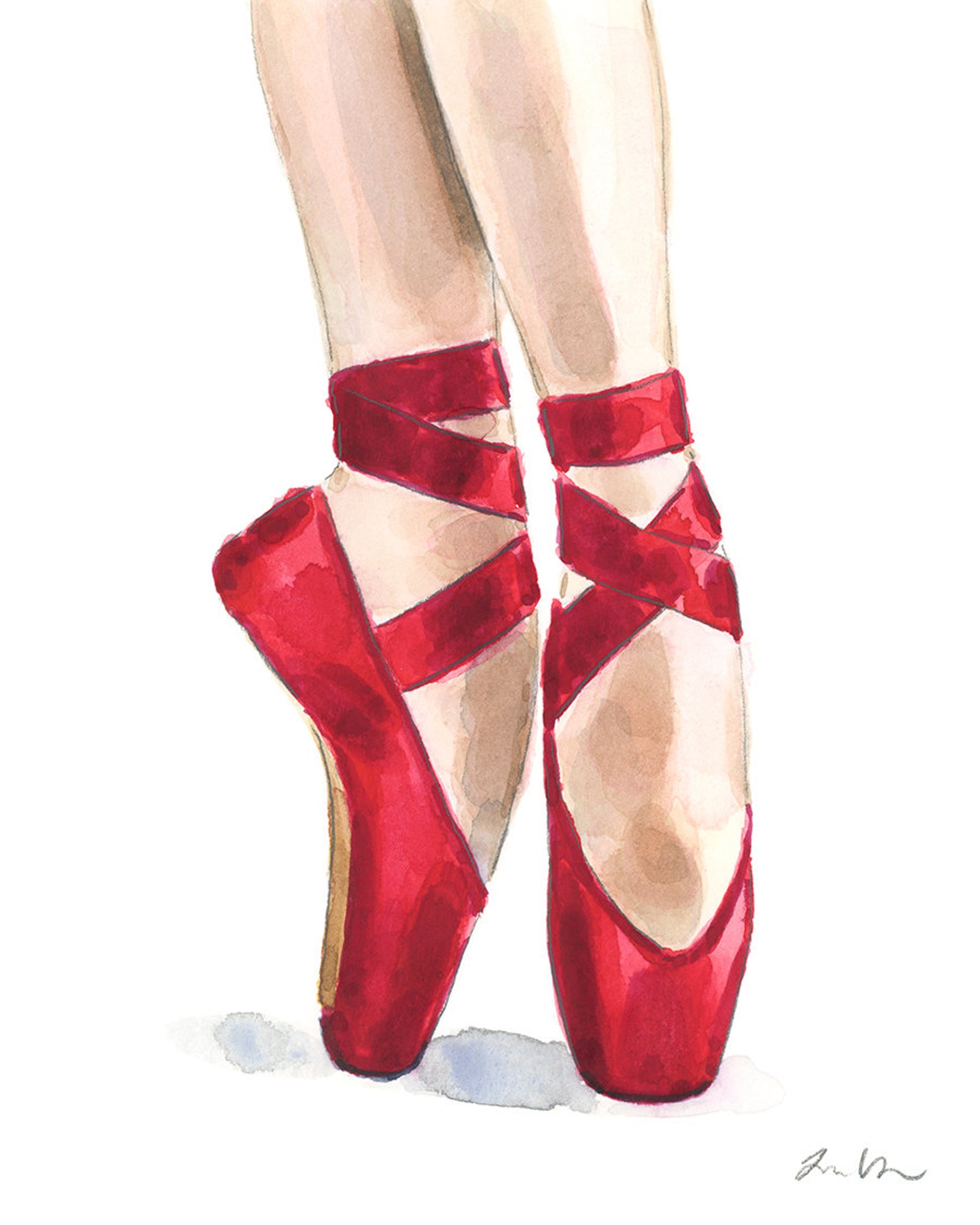 Red Pointe Shoes Art Print Red Shoes Art Ballet Slippers - Etsy
