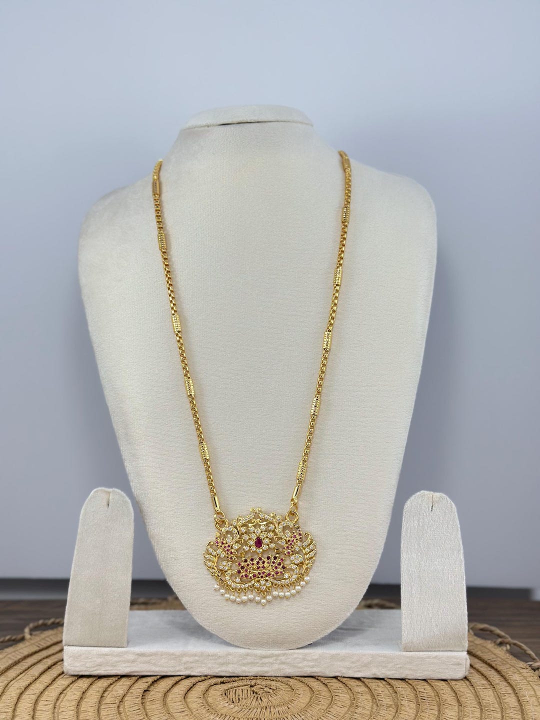 South Indian Bridal Pathakkam Chain | Impon Gold Look Jewelry - Etsy