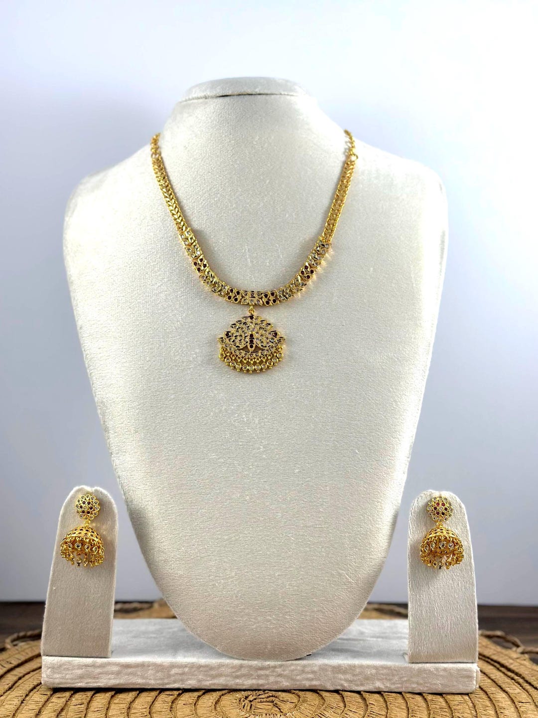 South Indian Impon Attigai Set With Earrings Antique Finish Traditional ...