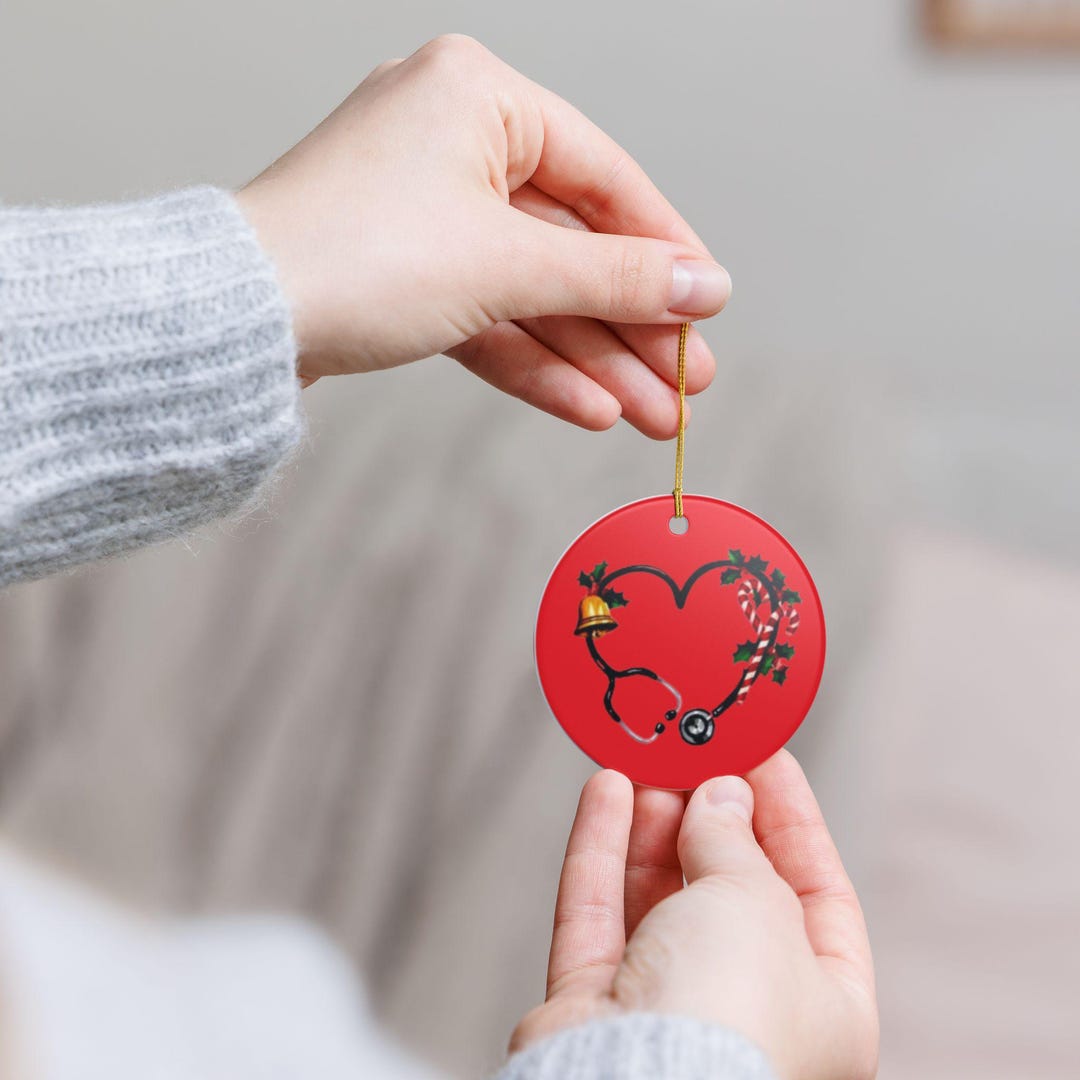Stethoscope Heart With Candy Canes Ceramic Ornament | Christmas Medical ...
