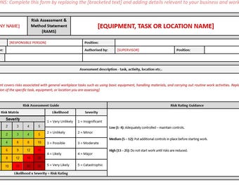 Risk Assessment and Method Statement Word Template - H&S Editable ...