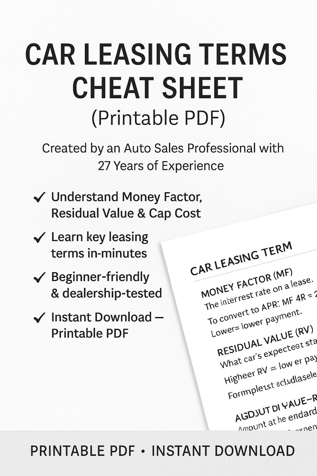 Car Leasing Terms Explained | Professional Auto Lease Cheat Sheet ...