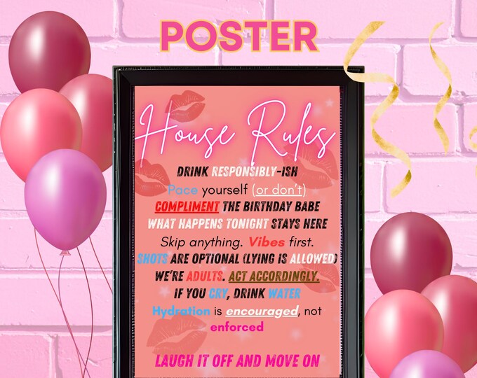 Printable Funny Party Rules Poster, Birthday Decorations Idea, Digital ...