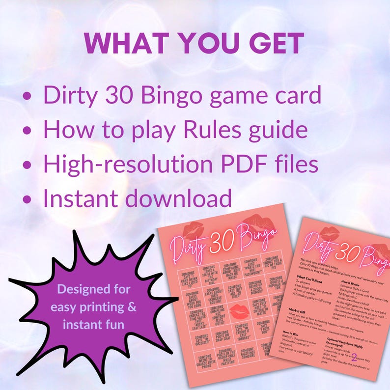 Dirty 30 Bingo | Printable Adult Drinking Game (PDF Download) - Etsy