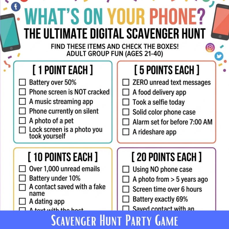 Phone Scavenger Hunt Party Game – Digital Icebreaker for Adults ...