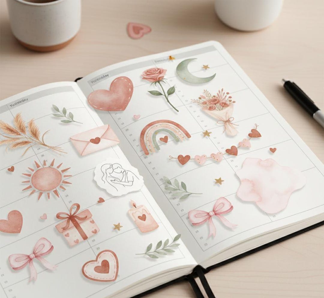 Boho Valentine Clipart Set Watercolor Romantic Hearts Pampas Grass Love ...