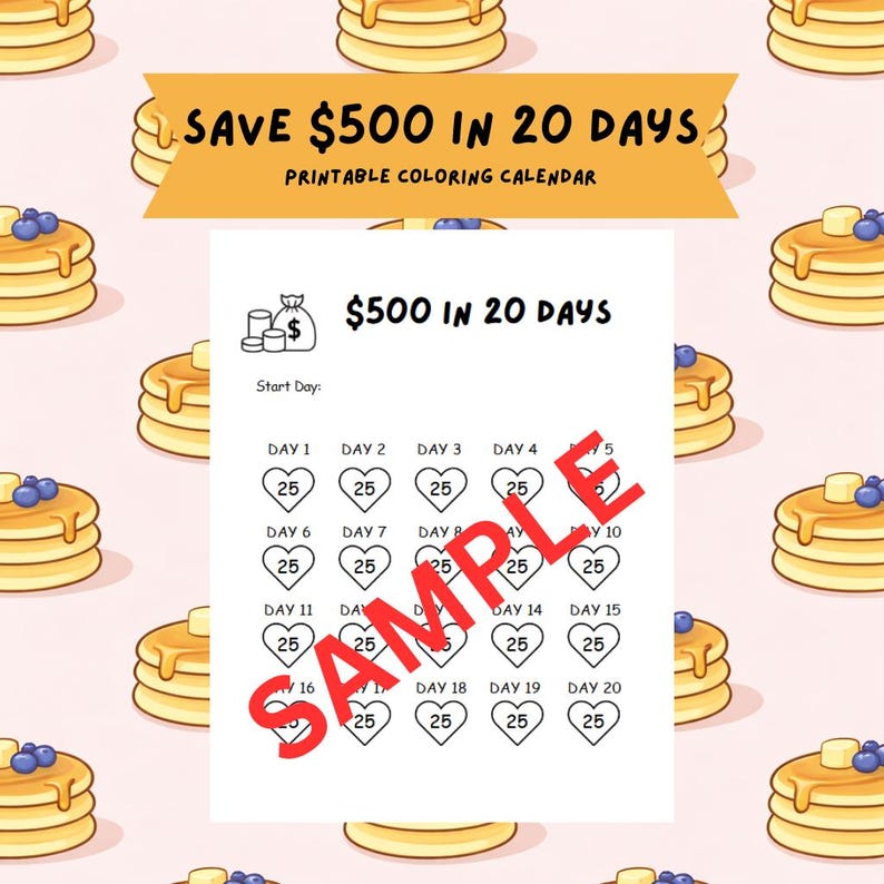 Save 500 Dollars in 20 Days | Printable Coloring Calendar - Etsy