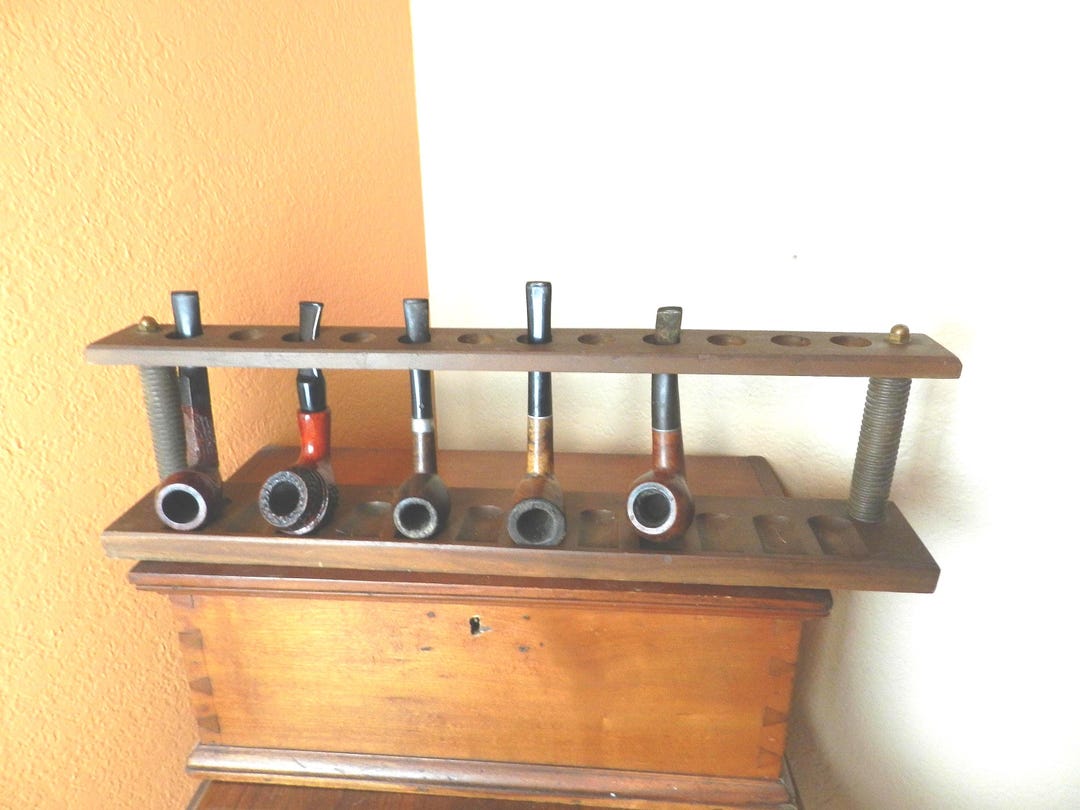 Vintage Late MCM Wooden Pipe Rack With 5 Pipes - Holds 12 Pipes ...