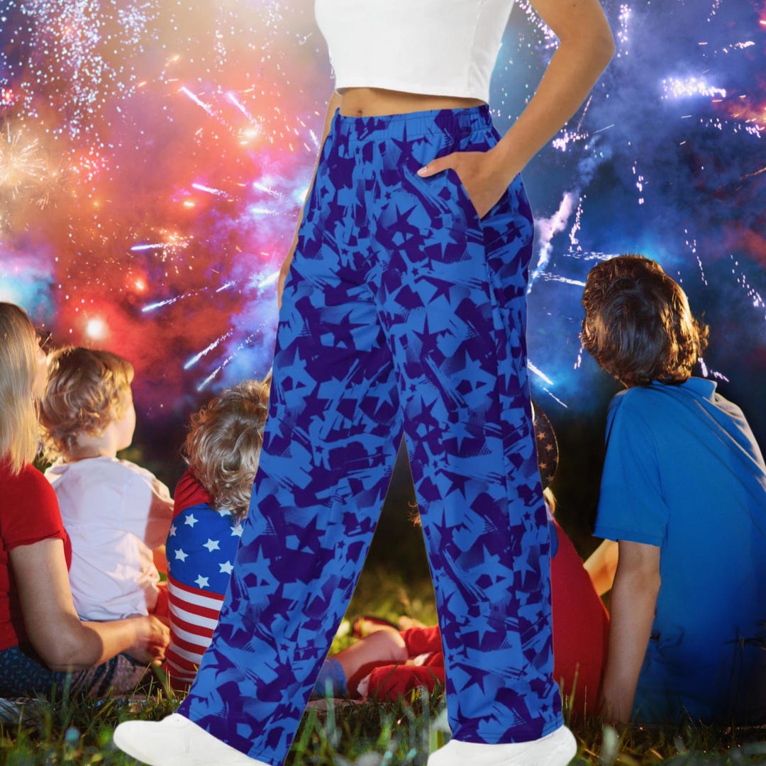 Patriotic Blue Stars Print Wide-leg Pants for Independence Day - Etsy
