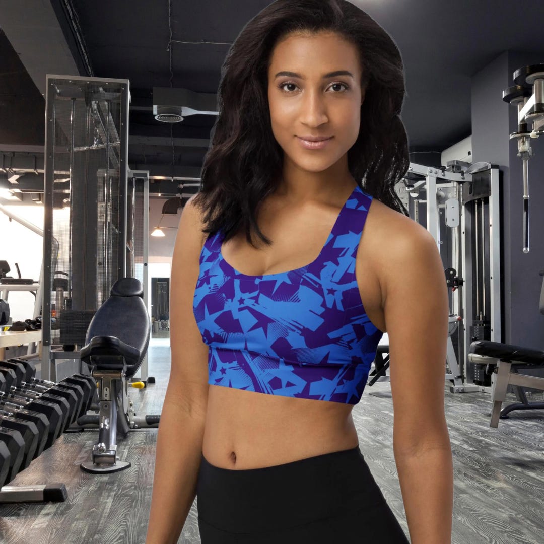 Patriotic Blue Stars Print Longline Sports Bra for Independence Day - Etsy