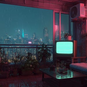 Cozy Neon Balcony Ambient Background Video – 4K Loopable Ambience Clips ...