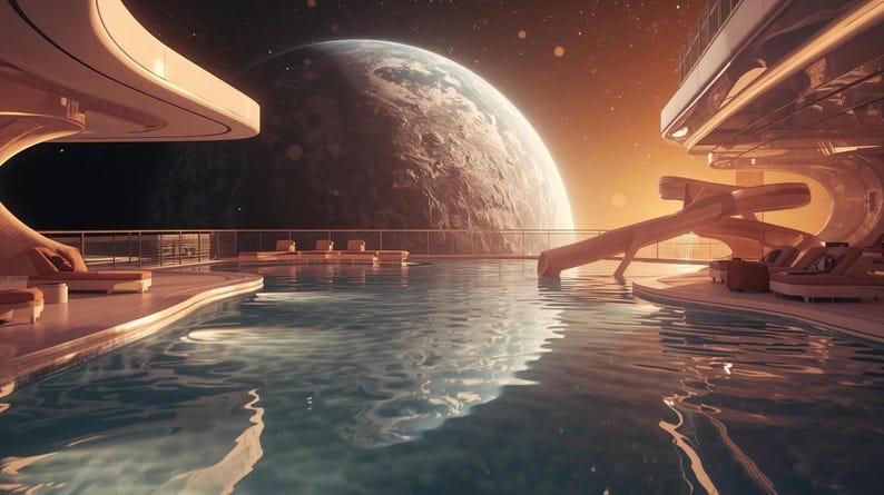 Space Water Park Ambient Background Video – 4K Loopable Ambience Clips ...
