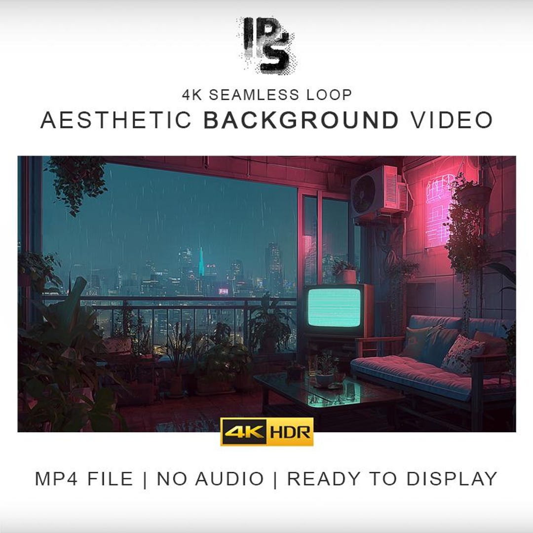 Cozy Neon Balcony Ambient Background Video – 4K Loopable Ambience Clips ...