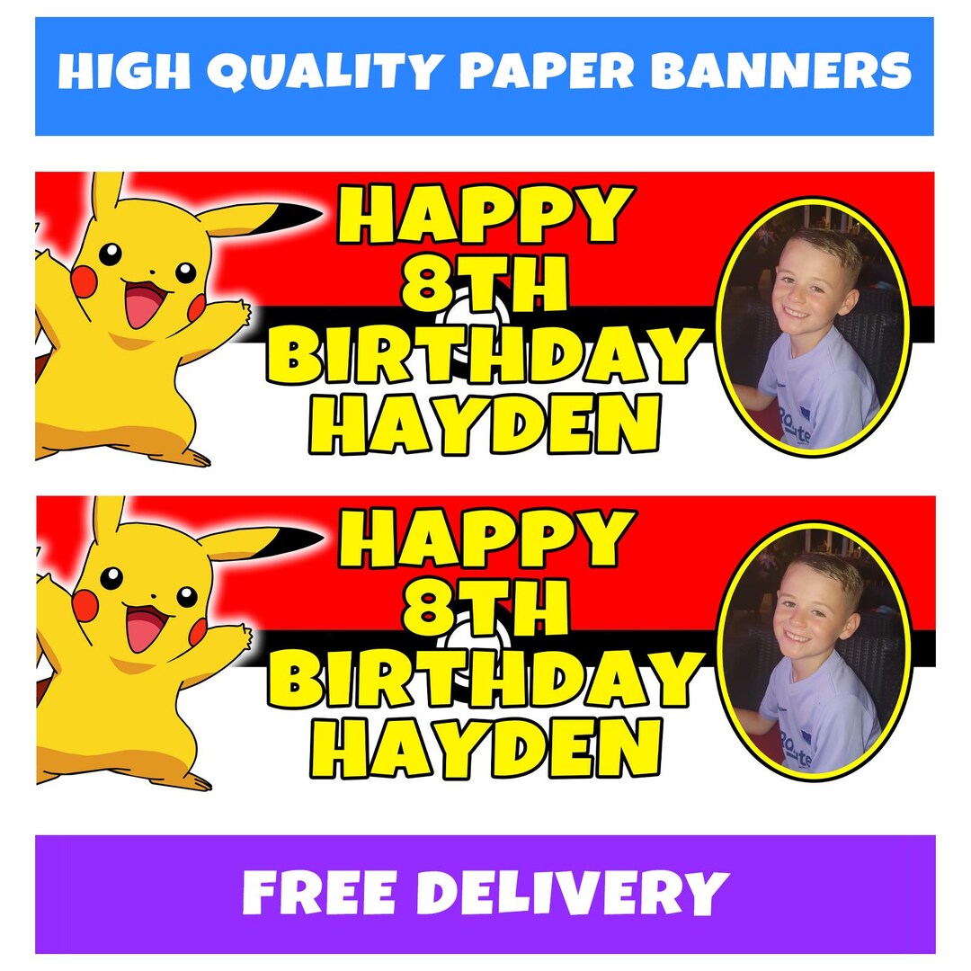 PIKACHU Personalised Birthday Photo Banners - Pokemon Birthday Banners ...