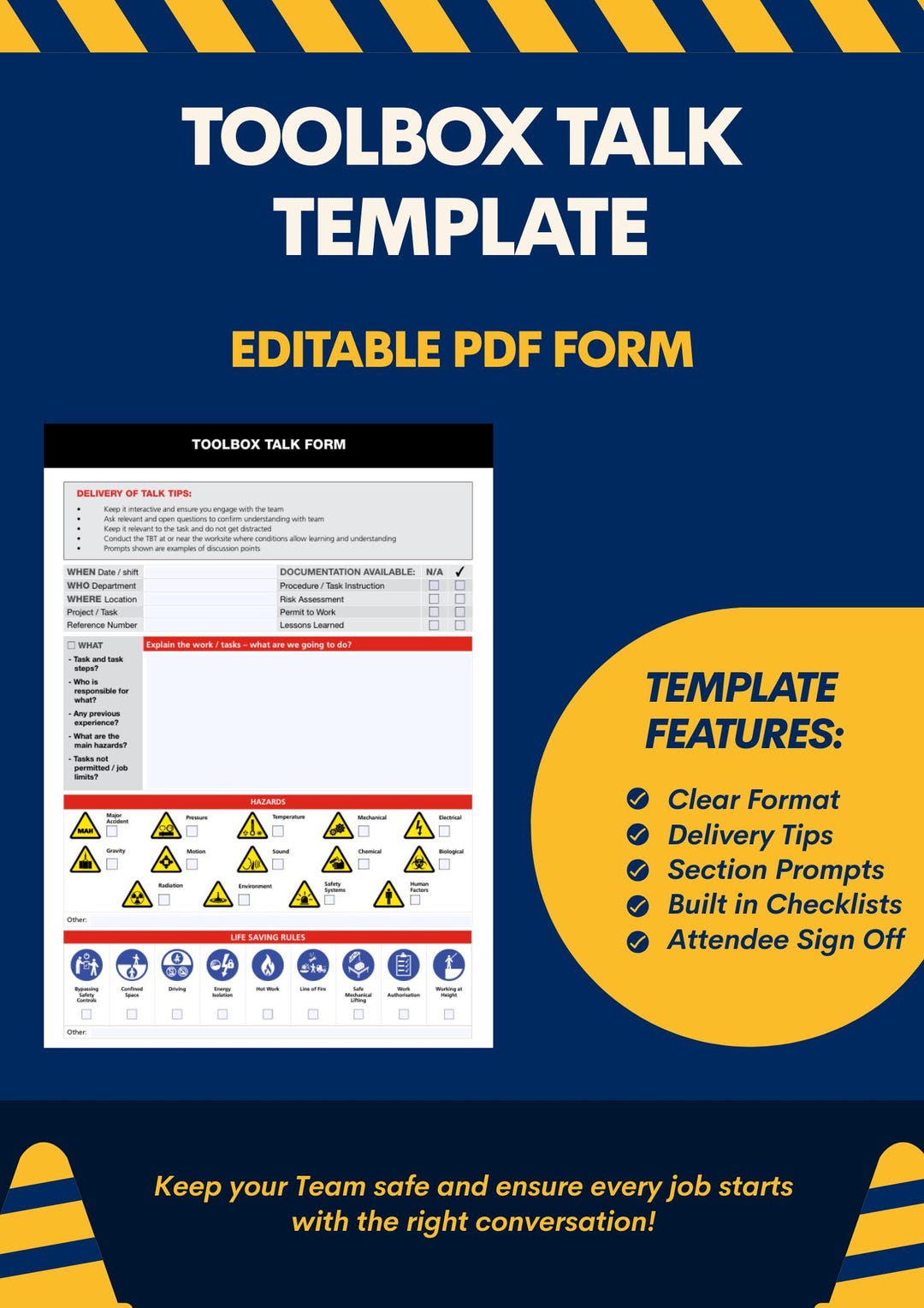 Editable Toolbox Talk Form With Checklists and Sign-off | Construction ...