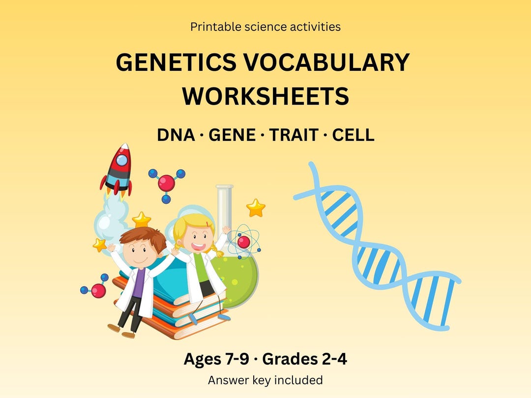 Genetics Vocabulary Worksheets | DNA, Gene, Trait, Cell Activity ...