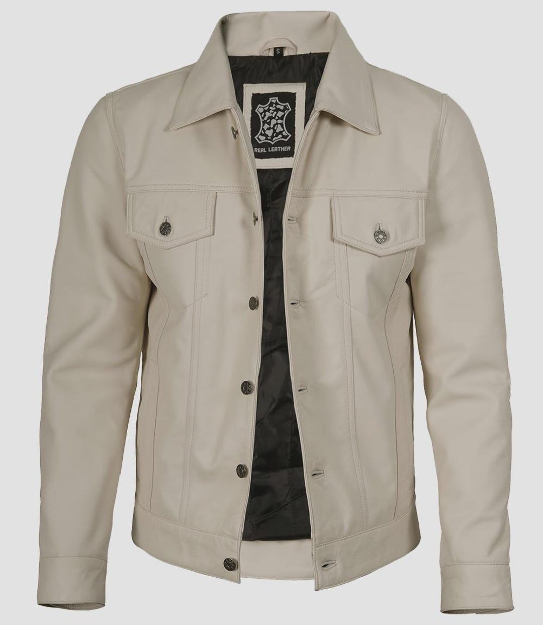 Mens Four Pockets off White Real Leather Trucker Jacket - Etsy