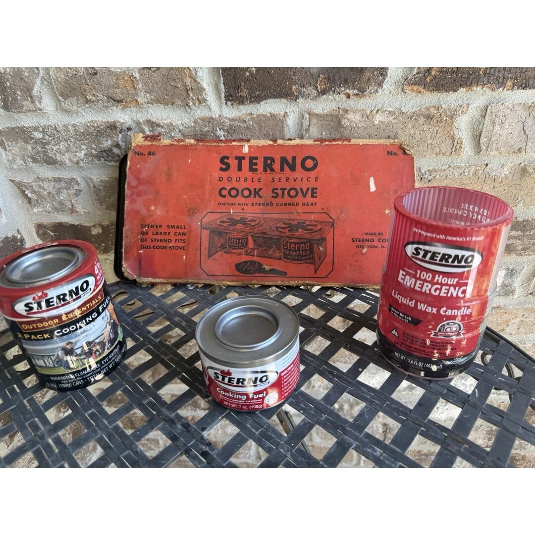 Vintage Sterno Cook Stove Foldable Metal W Emergency Candle & 3 Cooking ...