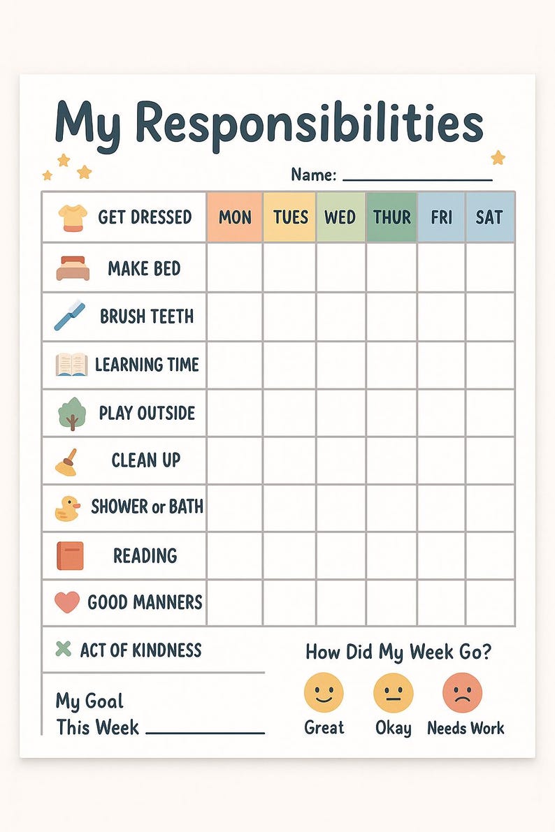 2-4 Years Old Weekly Chore List - Etsy